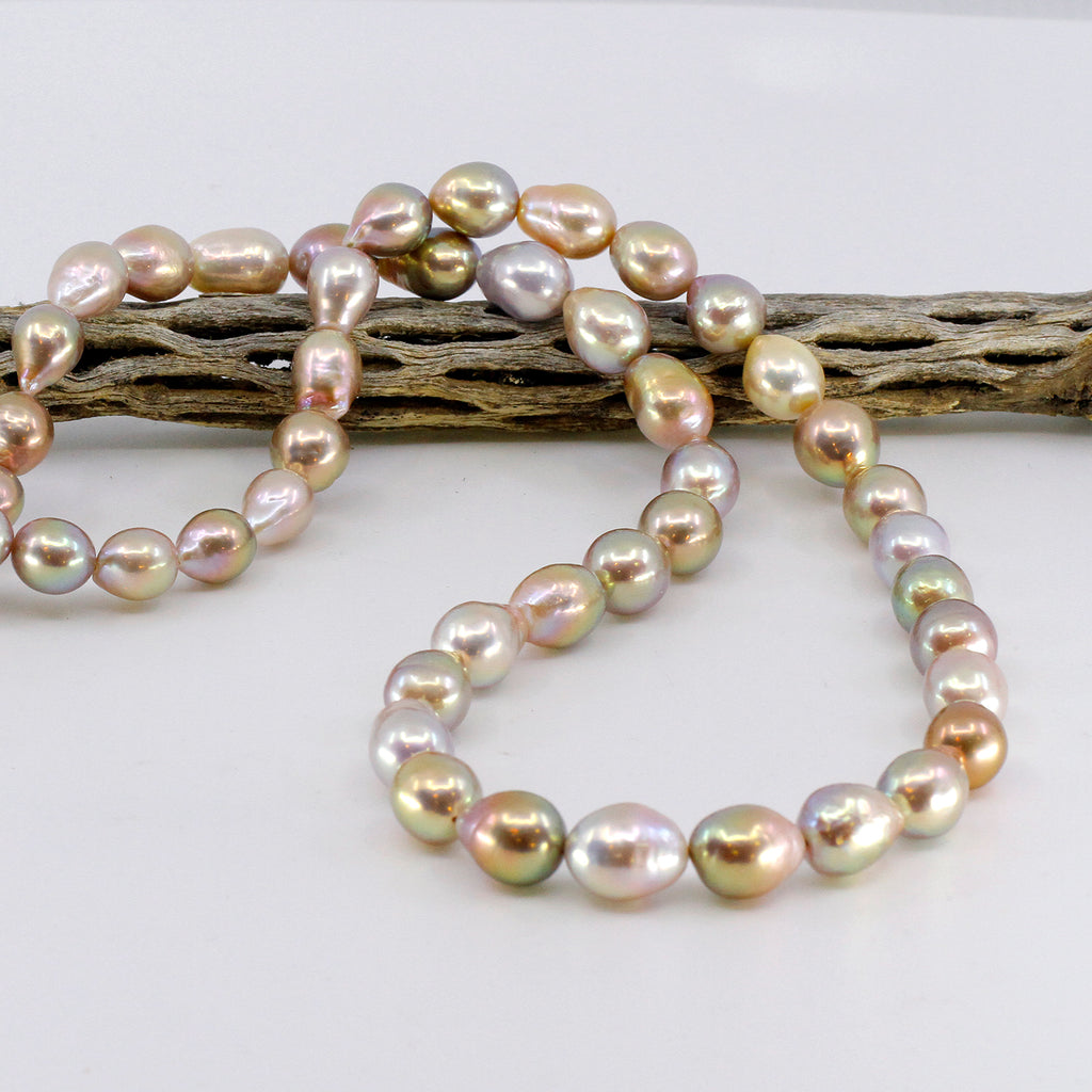 Designer Pearl Necklace Diamond Encrusted Beads 18k Gold Bead Caps ...