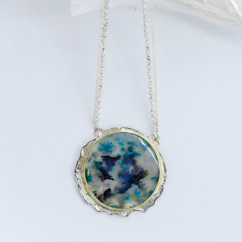 "The Ravens" Chrysocolla in Quartz Necklace 22k Gold Sterling Silver ...