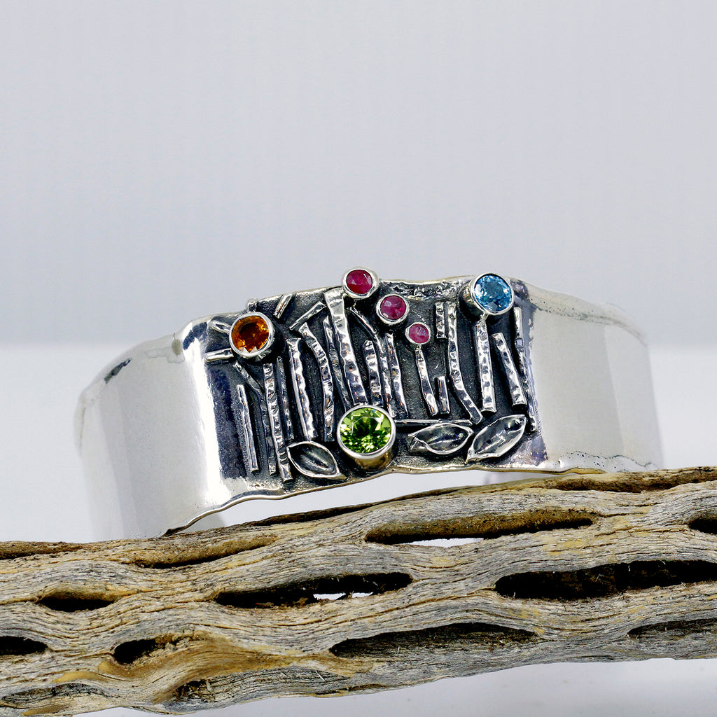 Aubri Keating Multi Gem Sterling Silver Cuff Bracelet – The Kalled Gallery