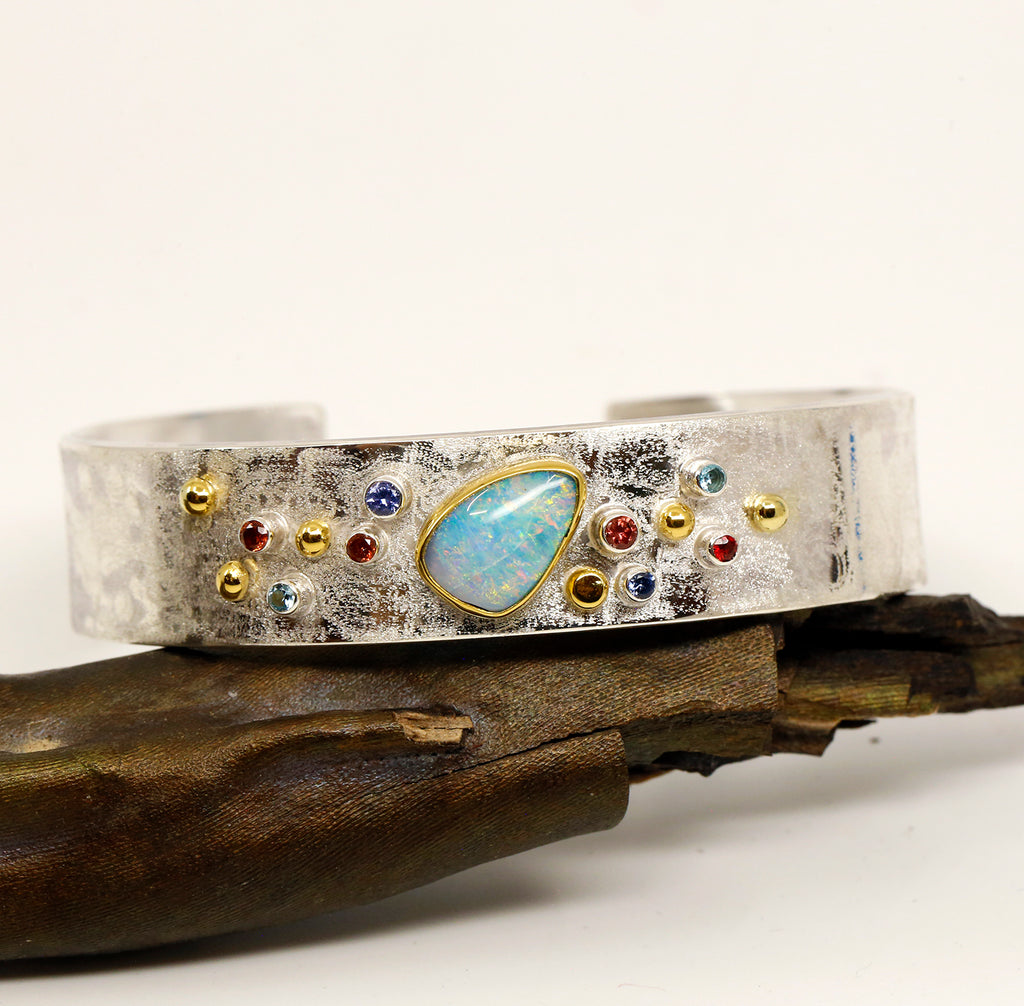 Boulder Opal Cuff Bracelet Sapphires 22k 18k SS – The Kalled Gallery