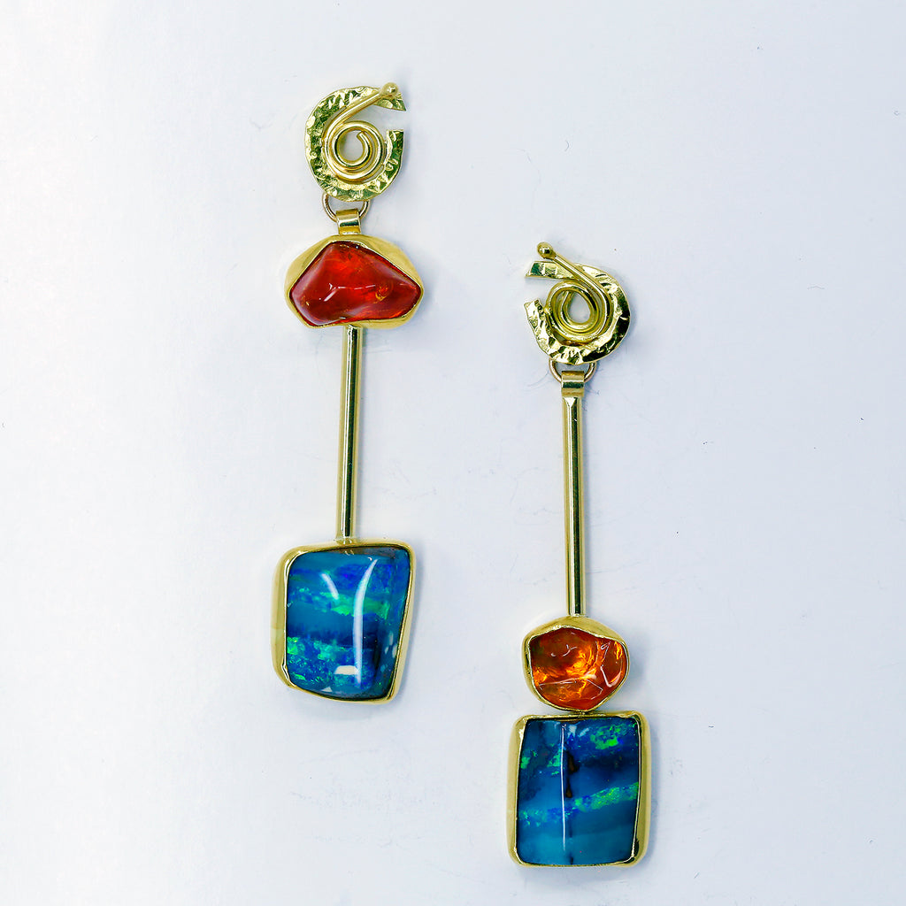Boulder opal Pendulum Earrings Mexican Opal 22k 18k – The Kalled Gallery