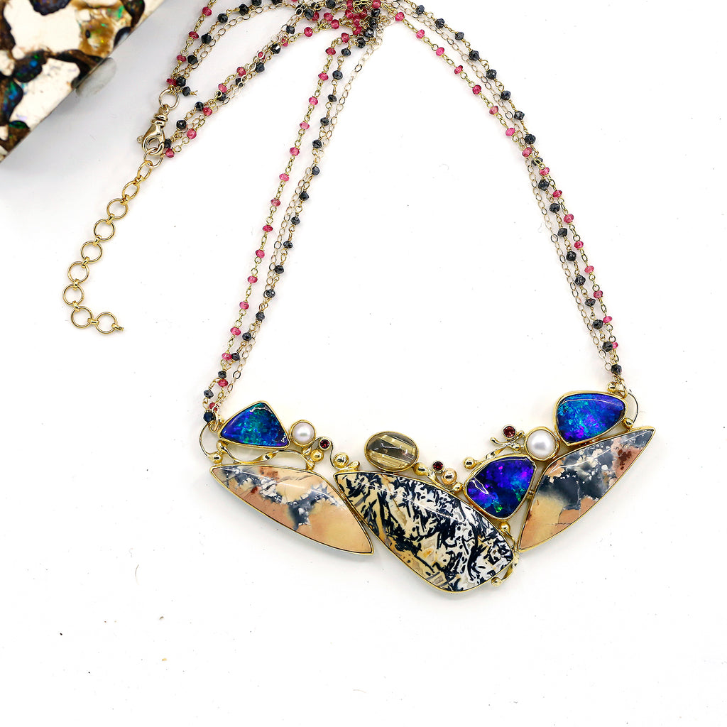 "The 7th Samurai" Boulder Opal Necklace Jasper Pearl Ruby Sapphire Rut ...
