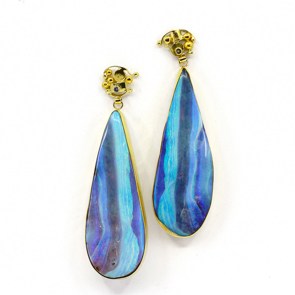 Boulder Opal Earring Sapphire 22k 18k Gold – The Kalled Gallery