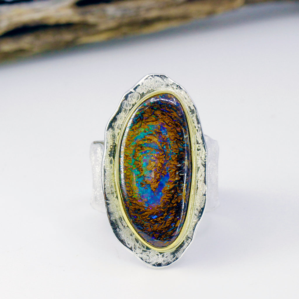 Matrix Boulder Opal Sculpted Ring 22k Sterling Silver – The Kalled Gallery