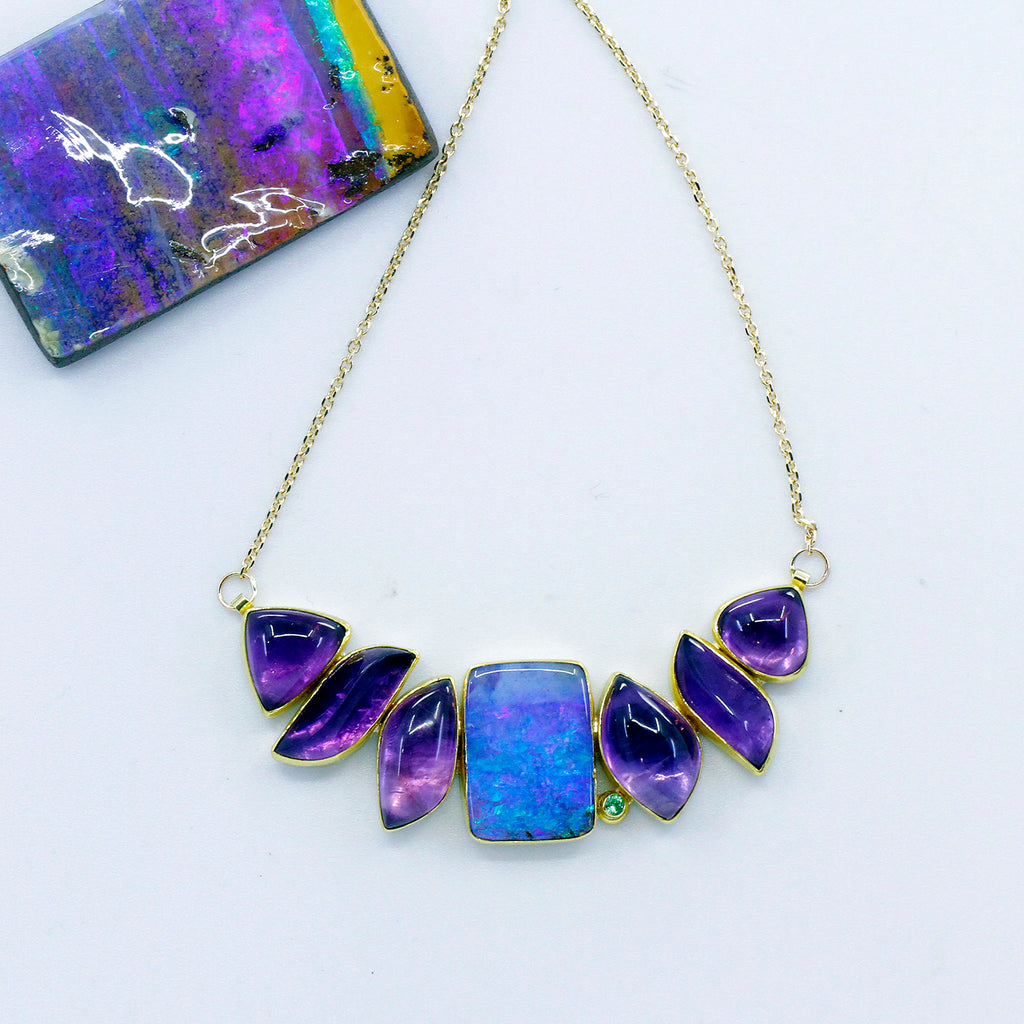 Boulder Opal Necklace with Freeform Amethyst 22k 18k 14k Gold Diamond ...