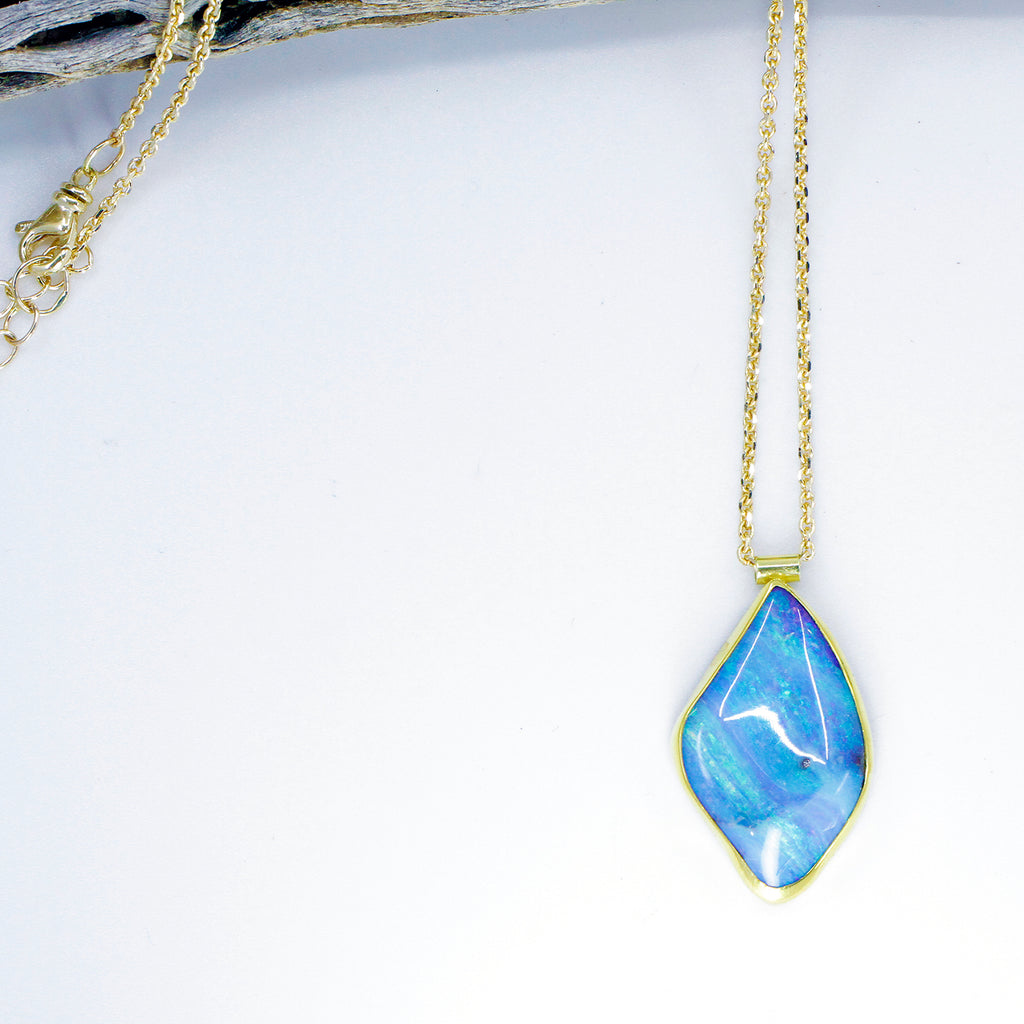 Boulder Opal Pendant 22k 18k 14k Gold Diamond Cut Chain – The Kalled ...