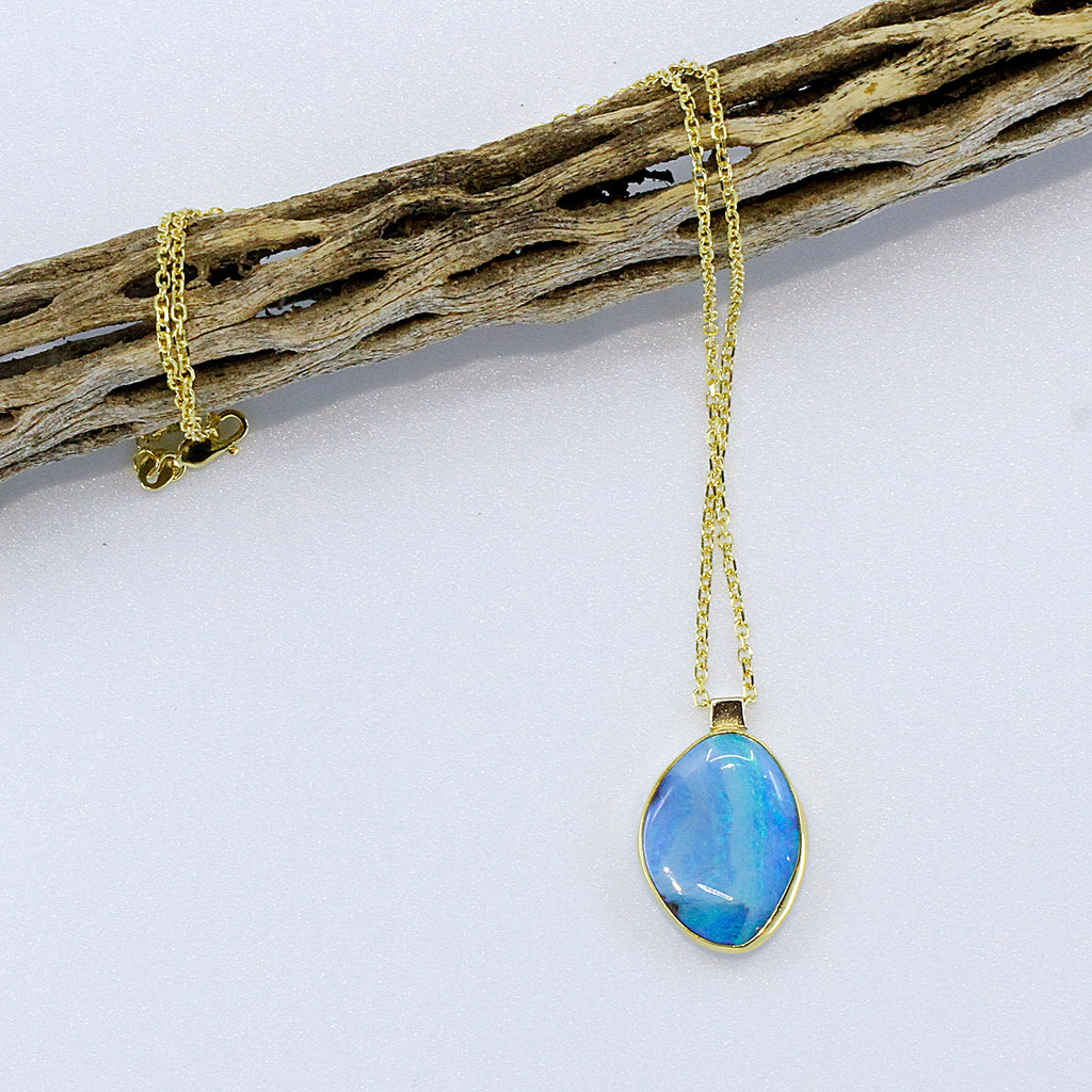 Boulder Opal Pendant 22k 14k Gold Chain SS – The Kalled Gallery