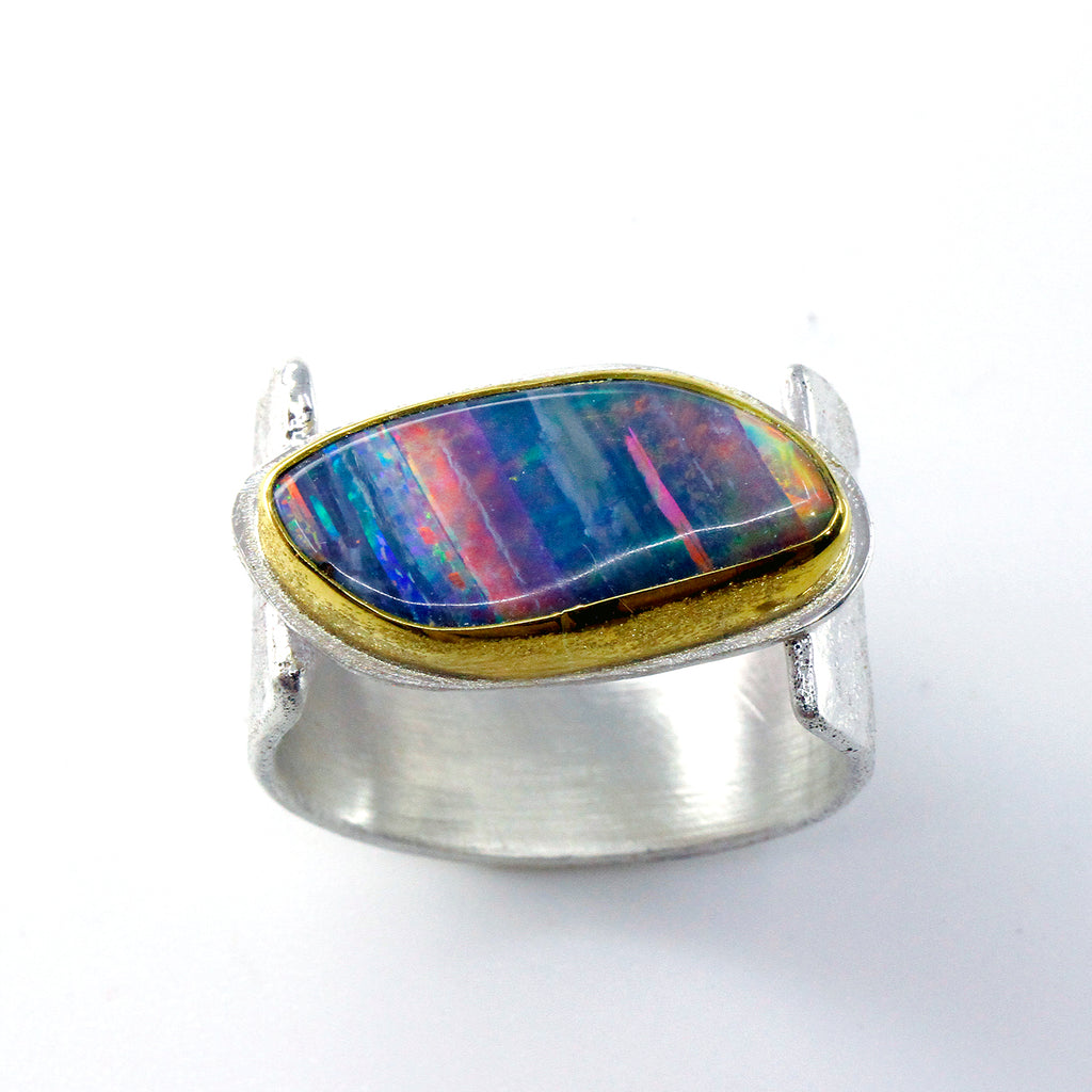 Boulder Opal Ring Wide Open Band 22k Gold Sterling Silver – The Kalled ...