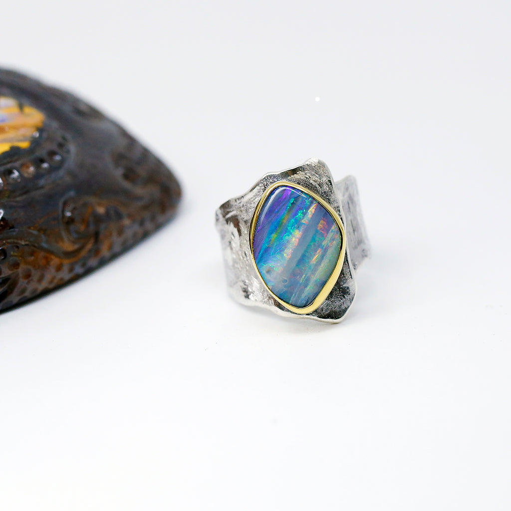Boulder Opal Sculpted Ring 22k Sterling Silver – The Kalled Gallery
