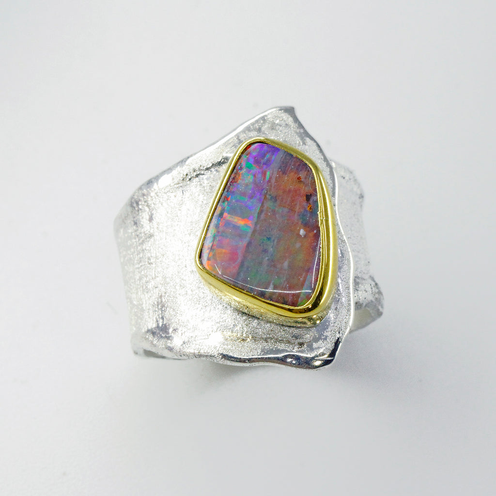 Boulder Opal Sculpted Ring 22k Gold Sterling Silver – The Kalled Gallery