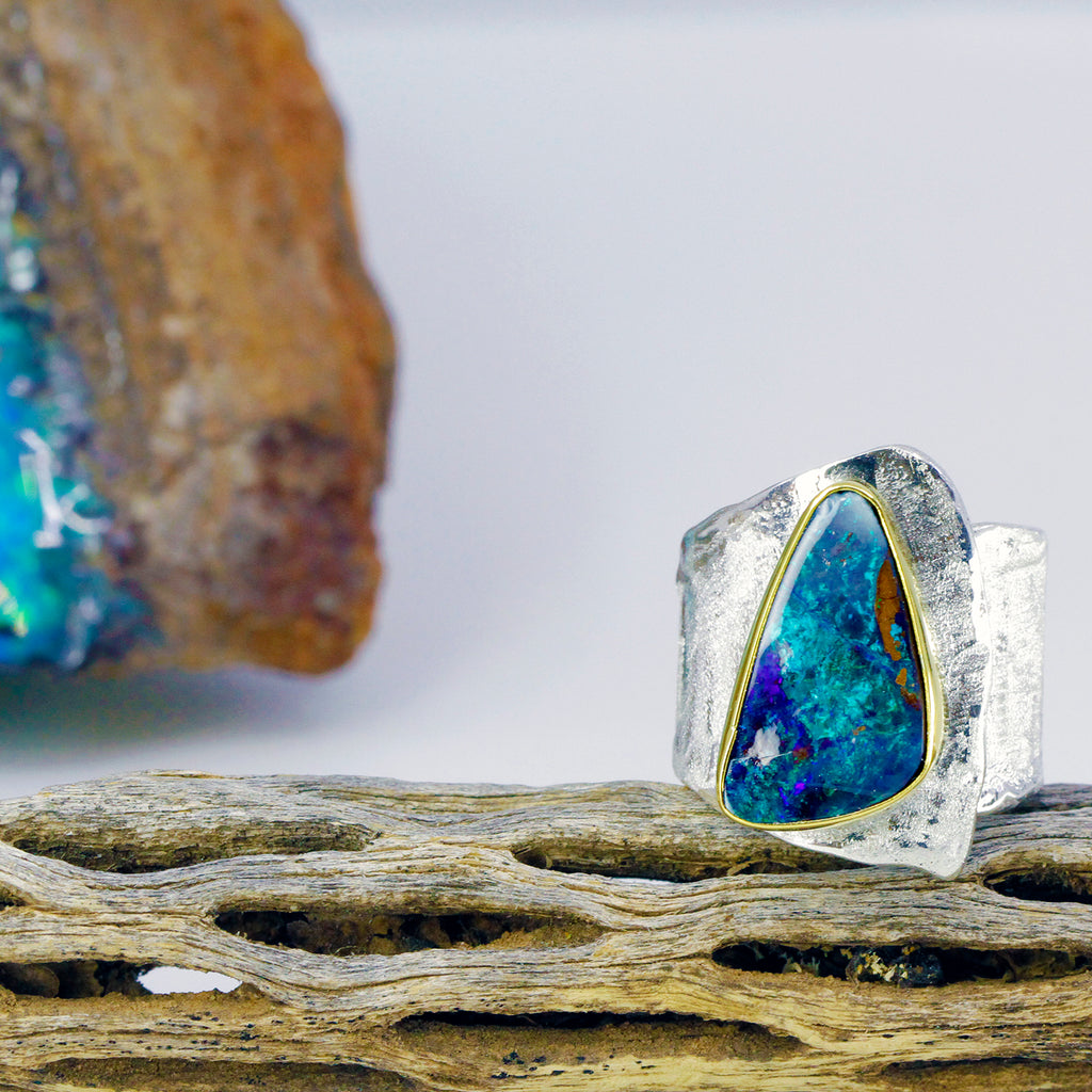 Boulder Opal Sculpted Ring Sterling Silver and 22k Gold – The Kalled ...