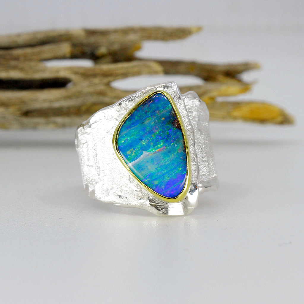 Boulder Opal Sculpted Ring 22k Gold Sterling Silver – The Kalled Gallery