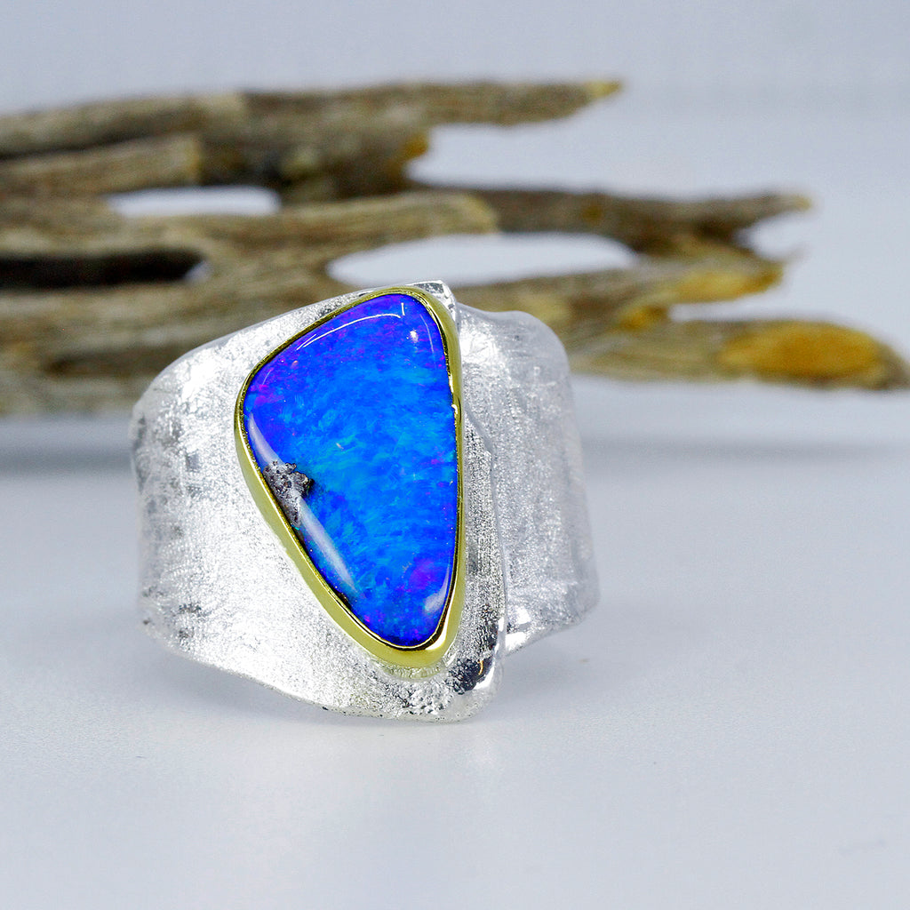 Boulder Opal Sculpted Ring 22k Gold Sterling Silver – The Kalled Gallery