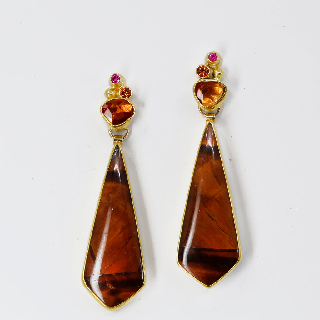 Red Tiger Iron Earrings Rose Cut Sapphire Ruby Sapphires 22k 18k – The ...