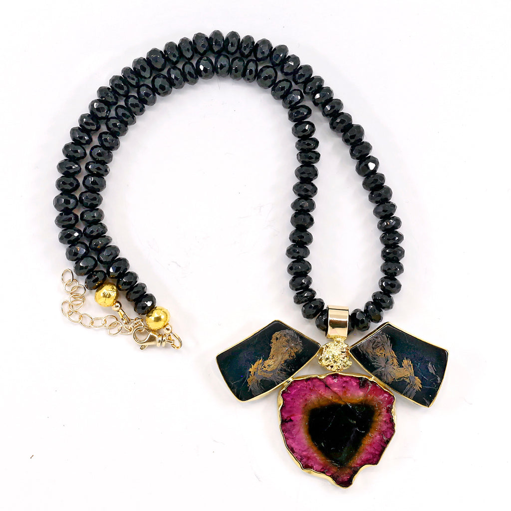 Watermelon Tourmaline Necklace Black Magnetized Jade 22k 18k Gold – The ...