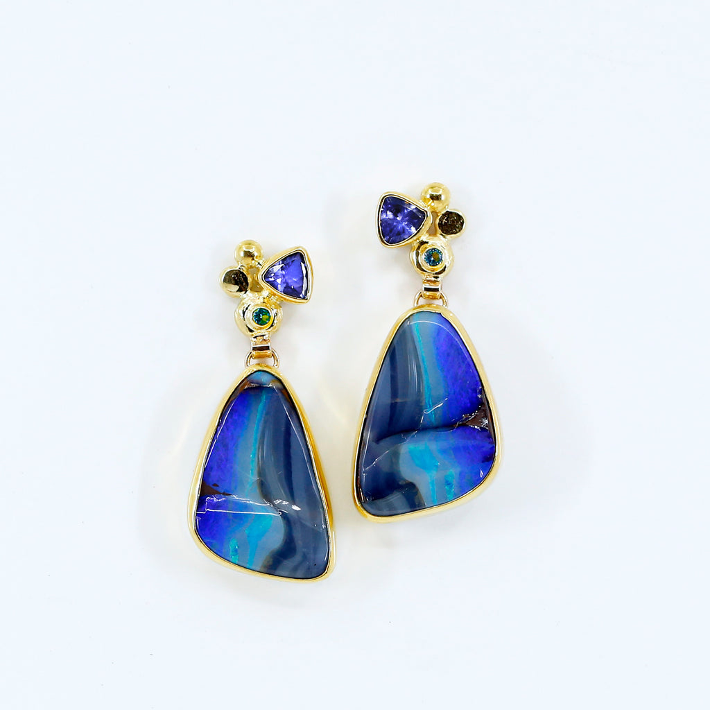 Boulder Opal Earring Tanzanite 22k 18k Hinged 22k 18k – The Kalled Gallery