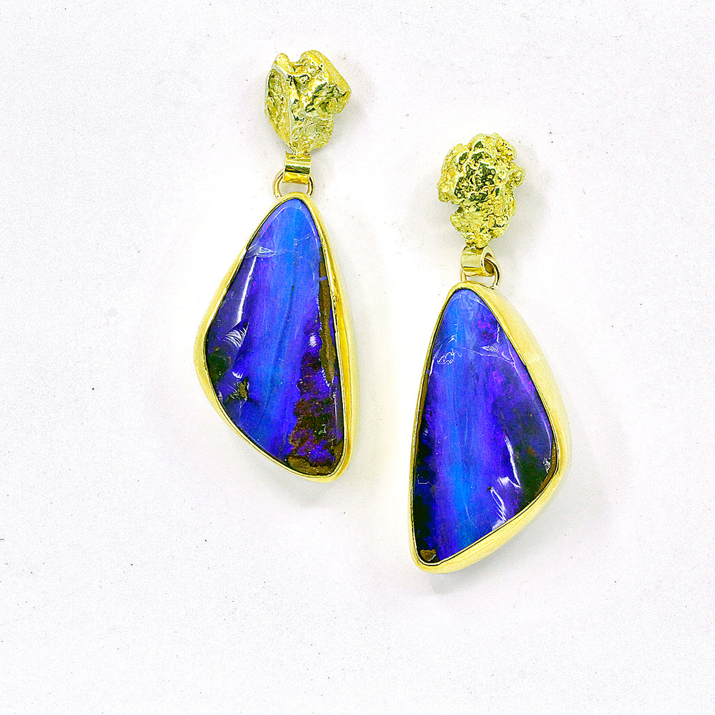 Boulder Opal Earrings Alaskan Gold Nuggets 22k 18k – The Kalled Gallery