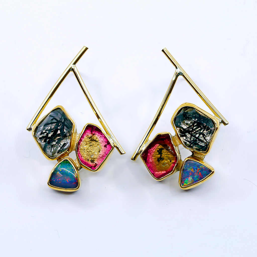 Jennifer Kalled Boulder Opal Earrings Tourmalinated Quartz Watermelon ...