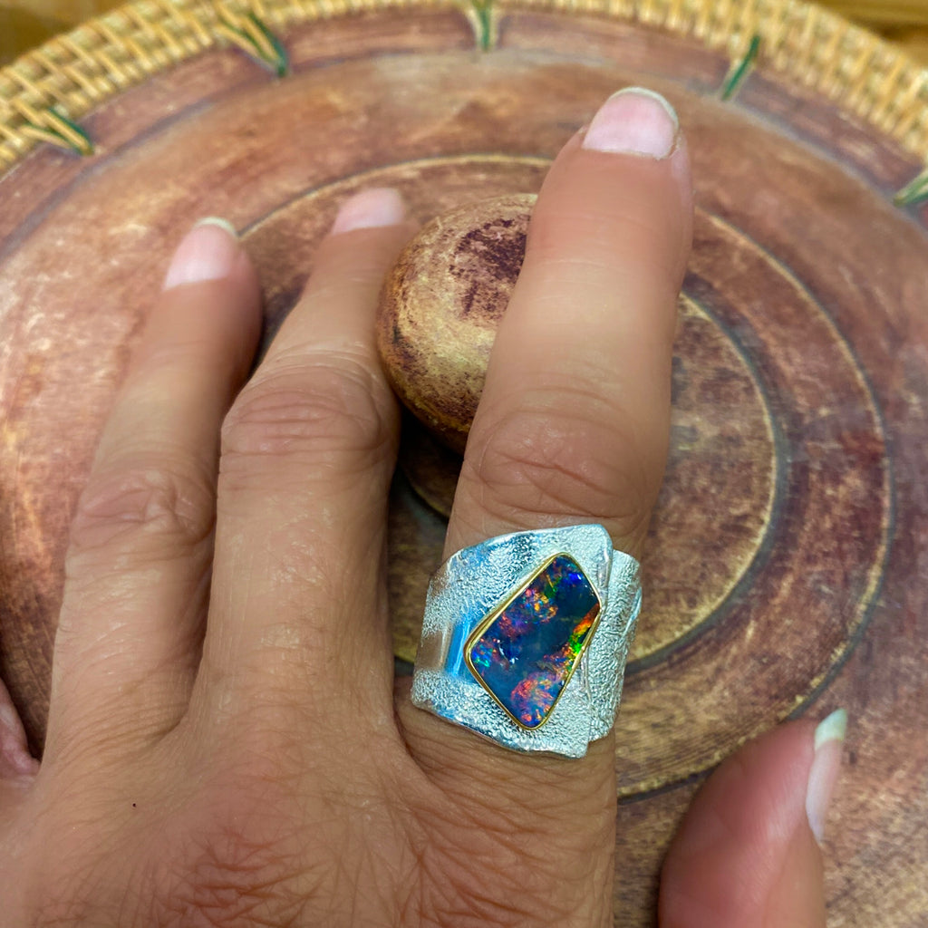 Boulder Ring 22k Gold Sterling Silver 4mm Band – The Kalled Gallery